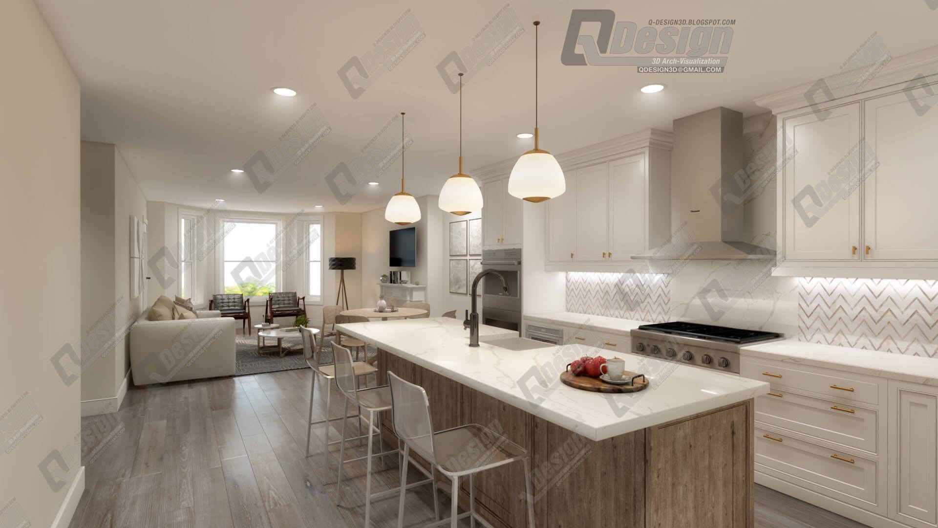 High Quality Rendering for A Kitchen 3D Render by qdesign3d