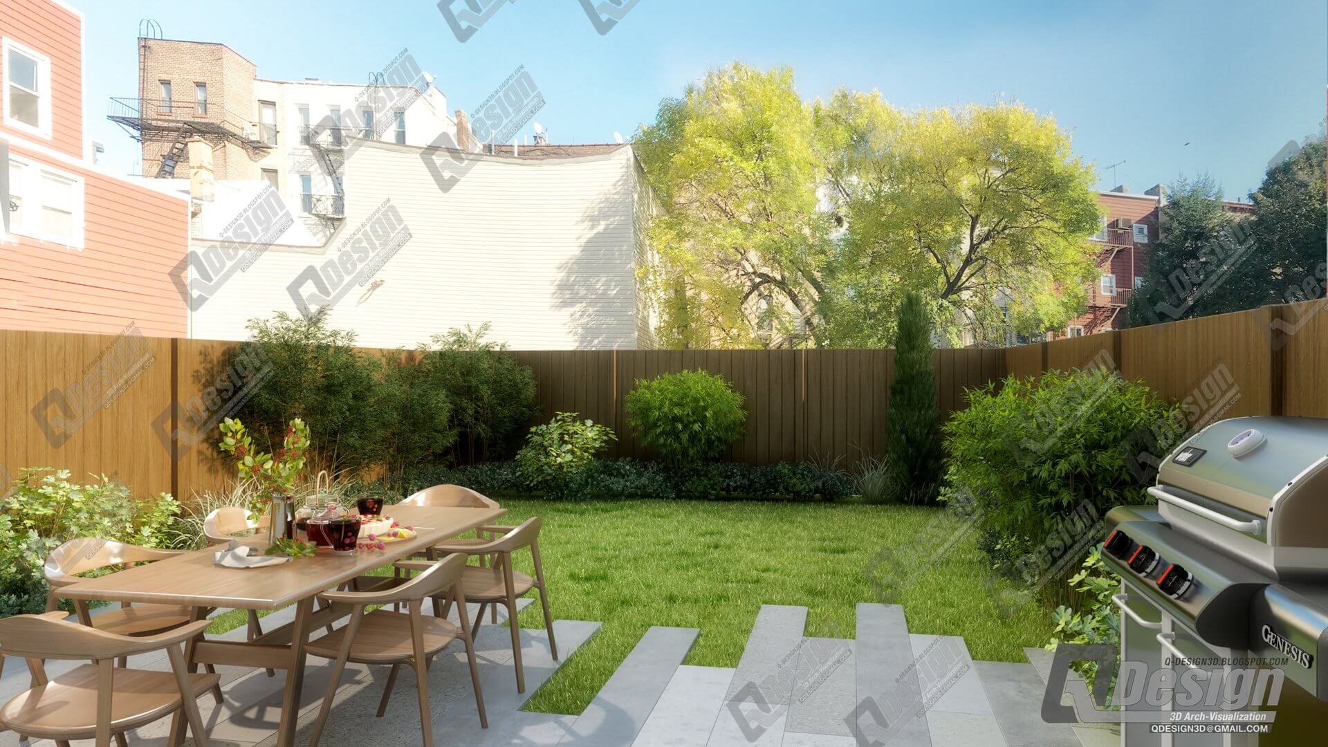 Realistic Rear Yard Garden Rendering 3D Render by qdesign3d