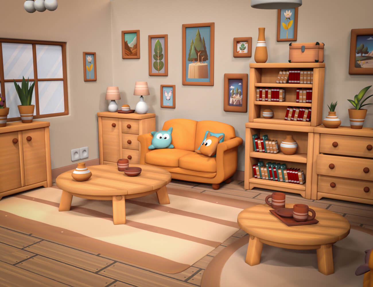 Cozy Cartoon World Living Room - 3D Model by QuantumStateStudio
