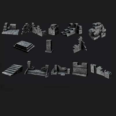 Collection of Old Ruin Models Low Poly - 3D Model by Radju
