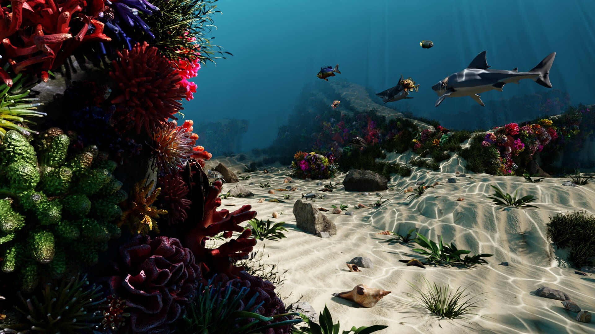 Coral Reef 3D Render, Digital Art by raffyraffy
