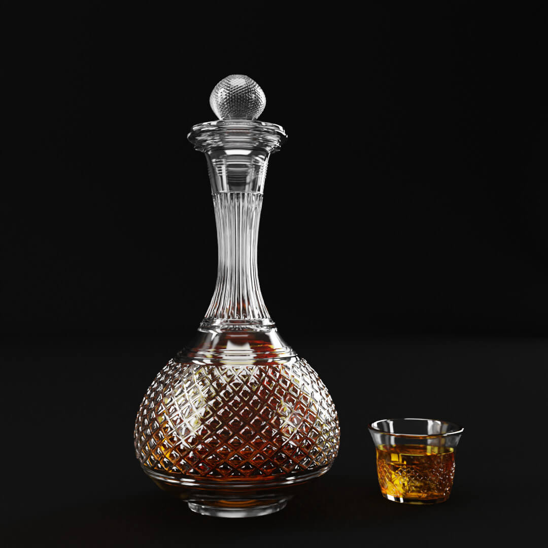 Crystal Decanter with Glass and Whiskey - 3D Model by rajarshi