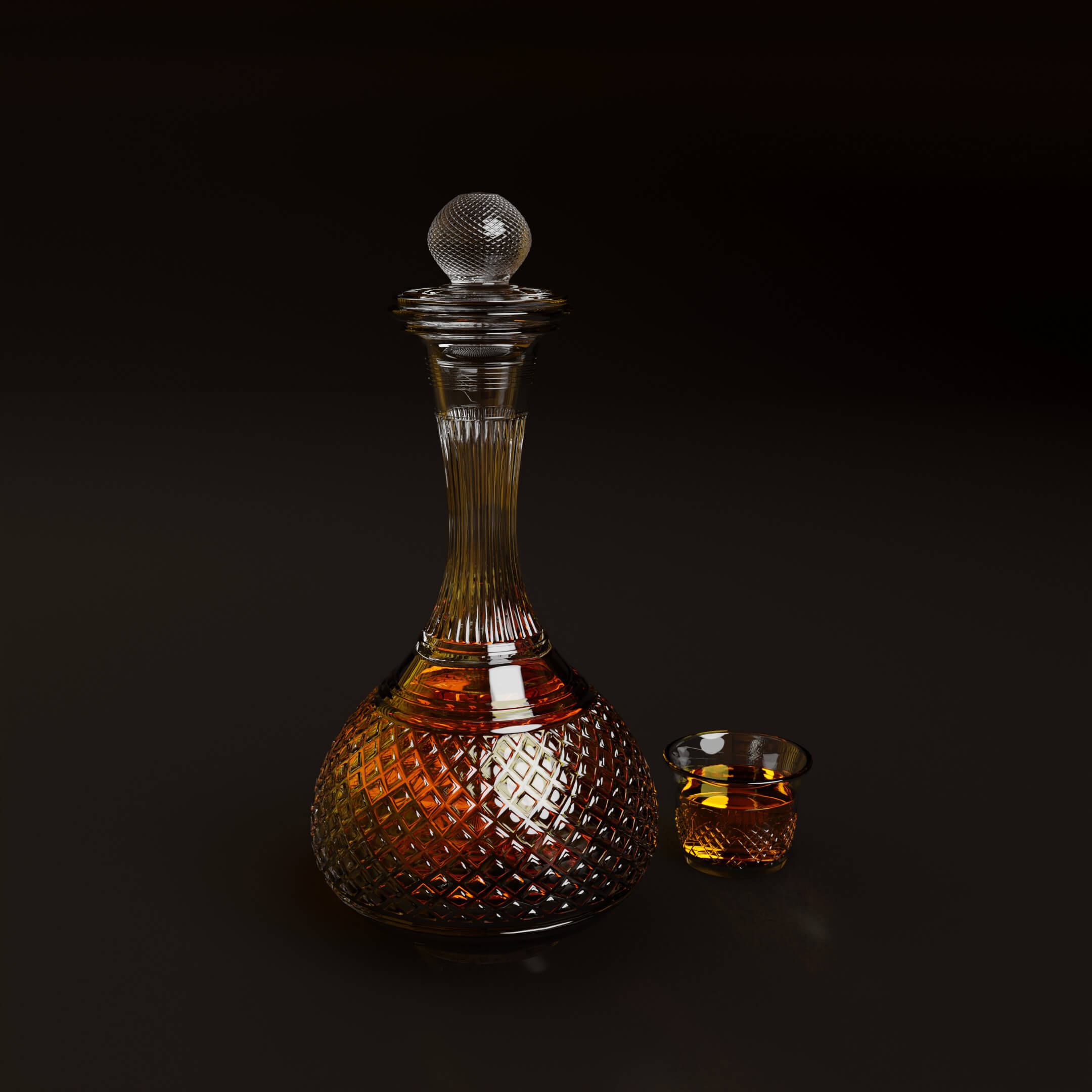 Crystal Decanter with Glass and Whiskey - 3D Model by rajarshi