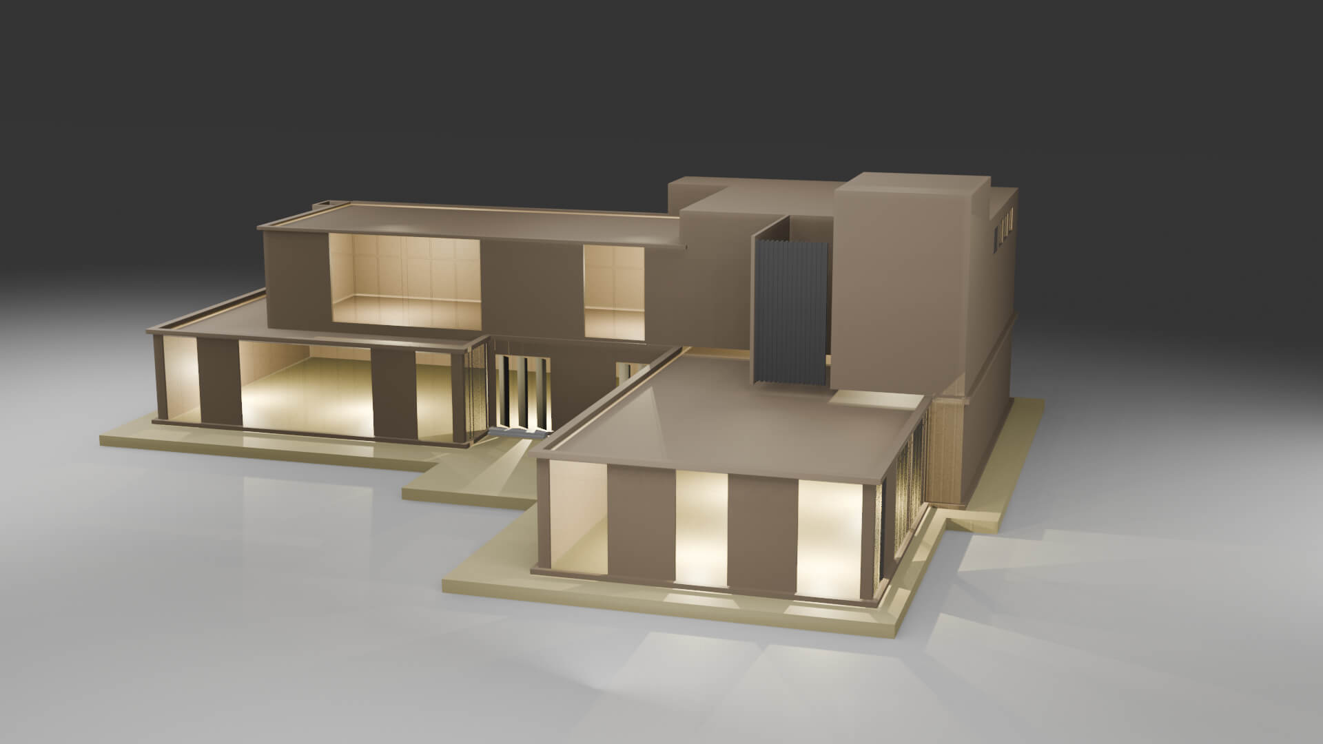 Modern House Exterior With Posh Lighting - 3D Model by Rajesh Sharma