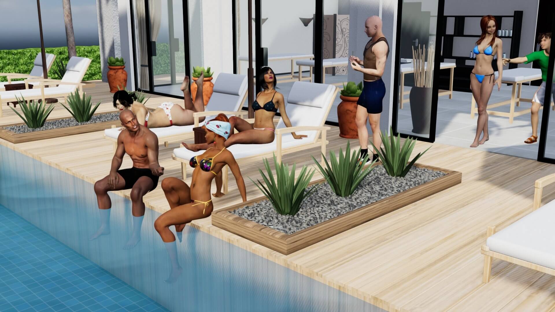 Afternoon Pool Party 3D Render, Digital Art by Ranzzlee
