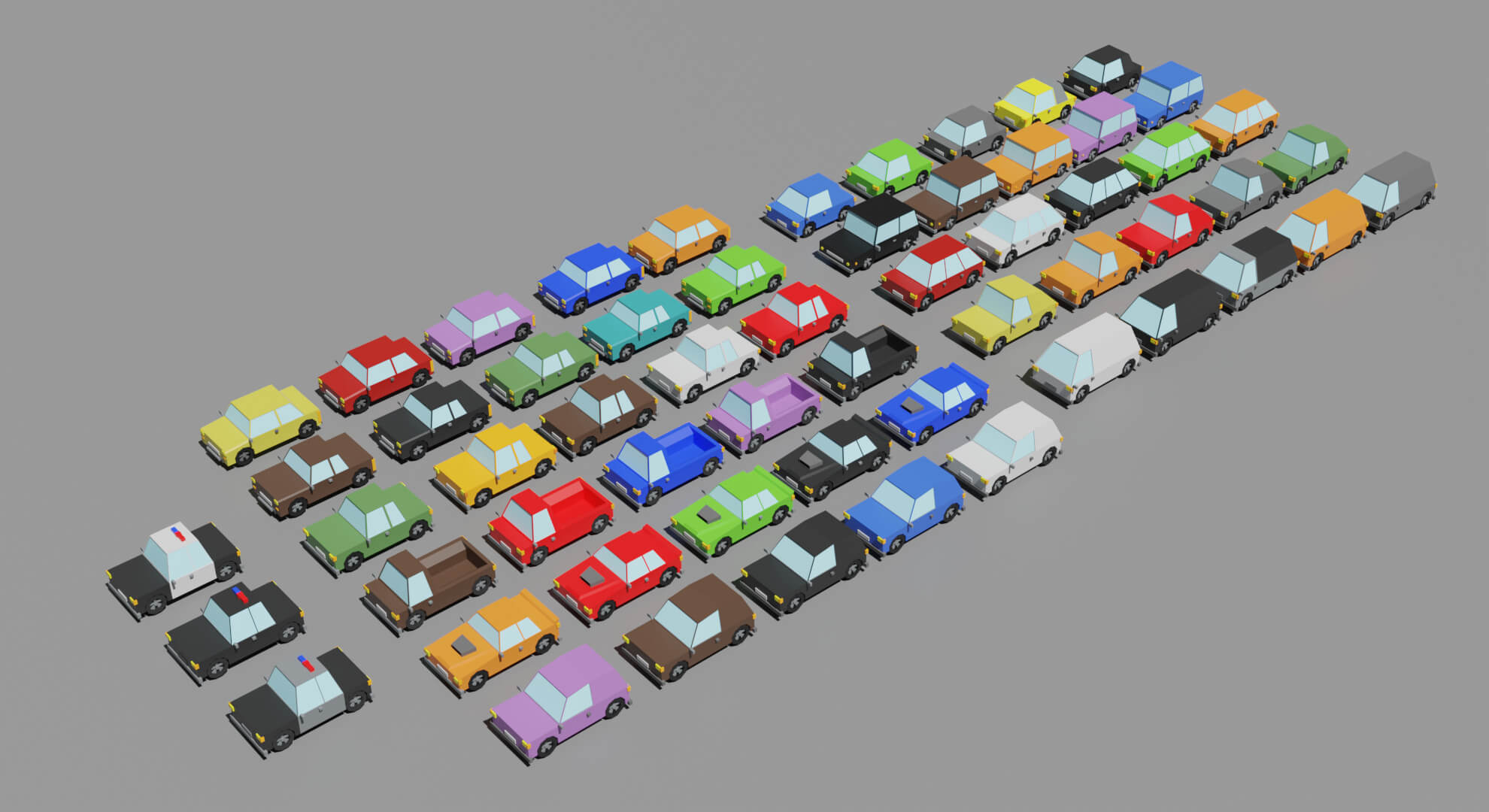 Low Poly 100 Cars Pack - 3D Model by RatStation