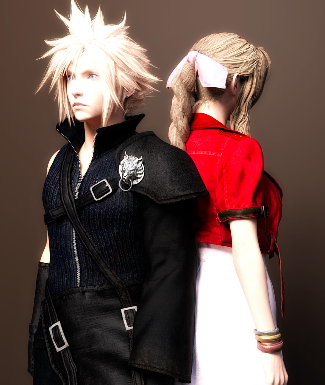 Cloud and Aerith 3D Render, Digital Art by raystorm41