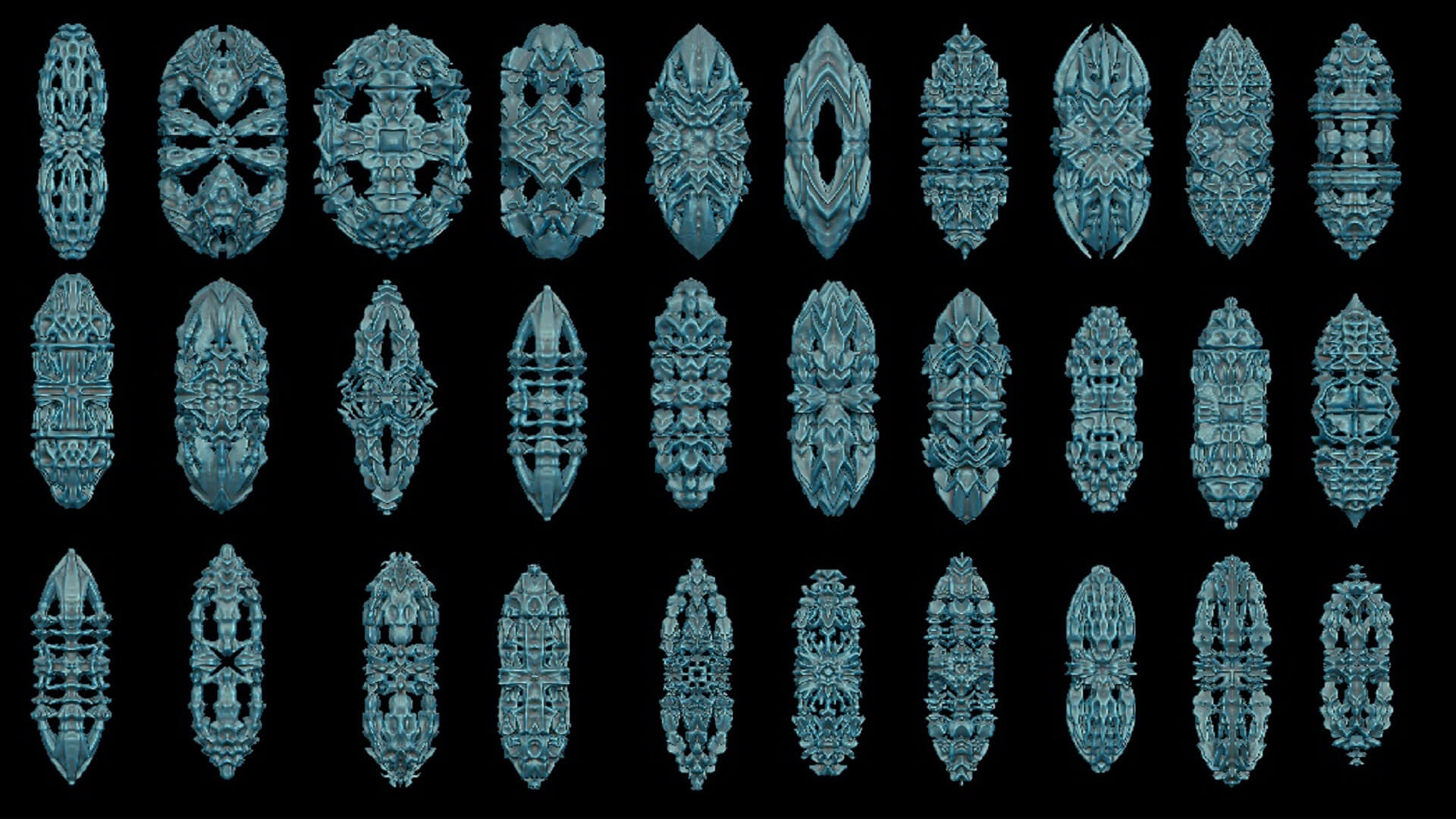 30 Fractal Pendants - 3D Model by reactor7070