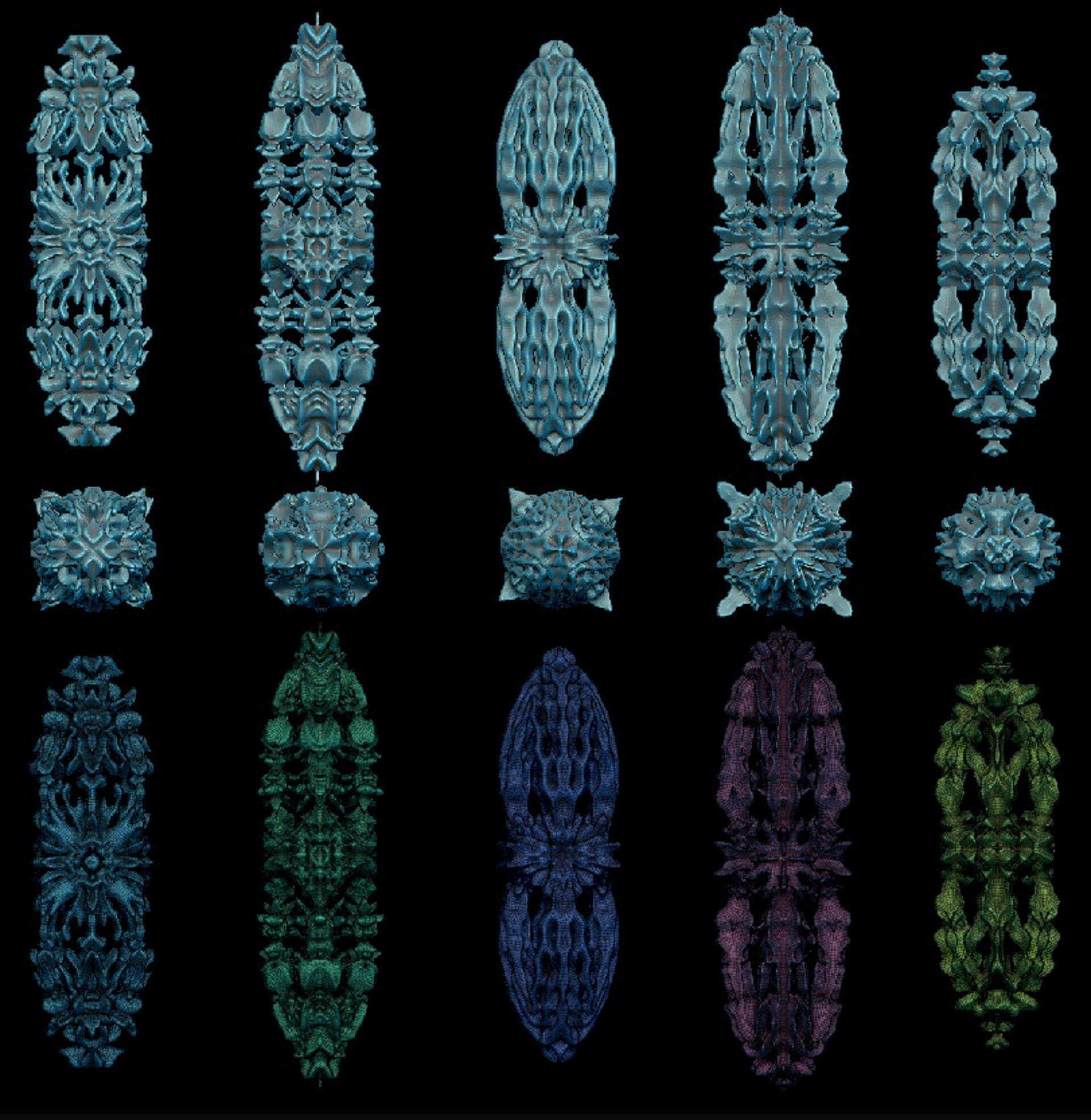 30 Fractal Pendants - 3D Model by reactor7070