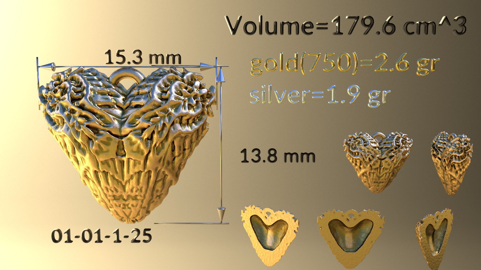 30 Heart Shaped Fractal Pendants - 3D Model by reactor7070
