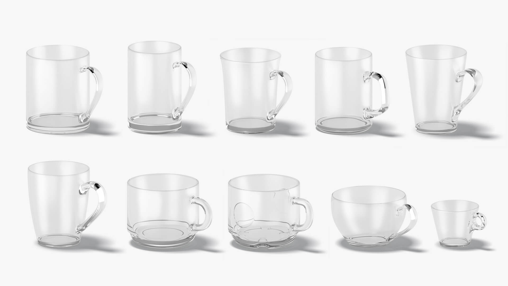 10 Glass Mug Shapes - Transparent Cups With Different Forms 3D Model by ...