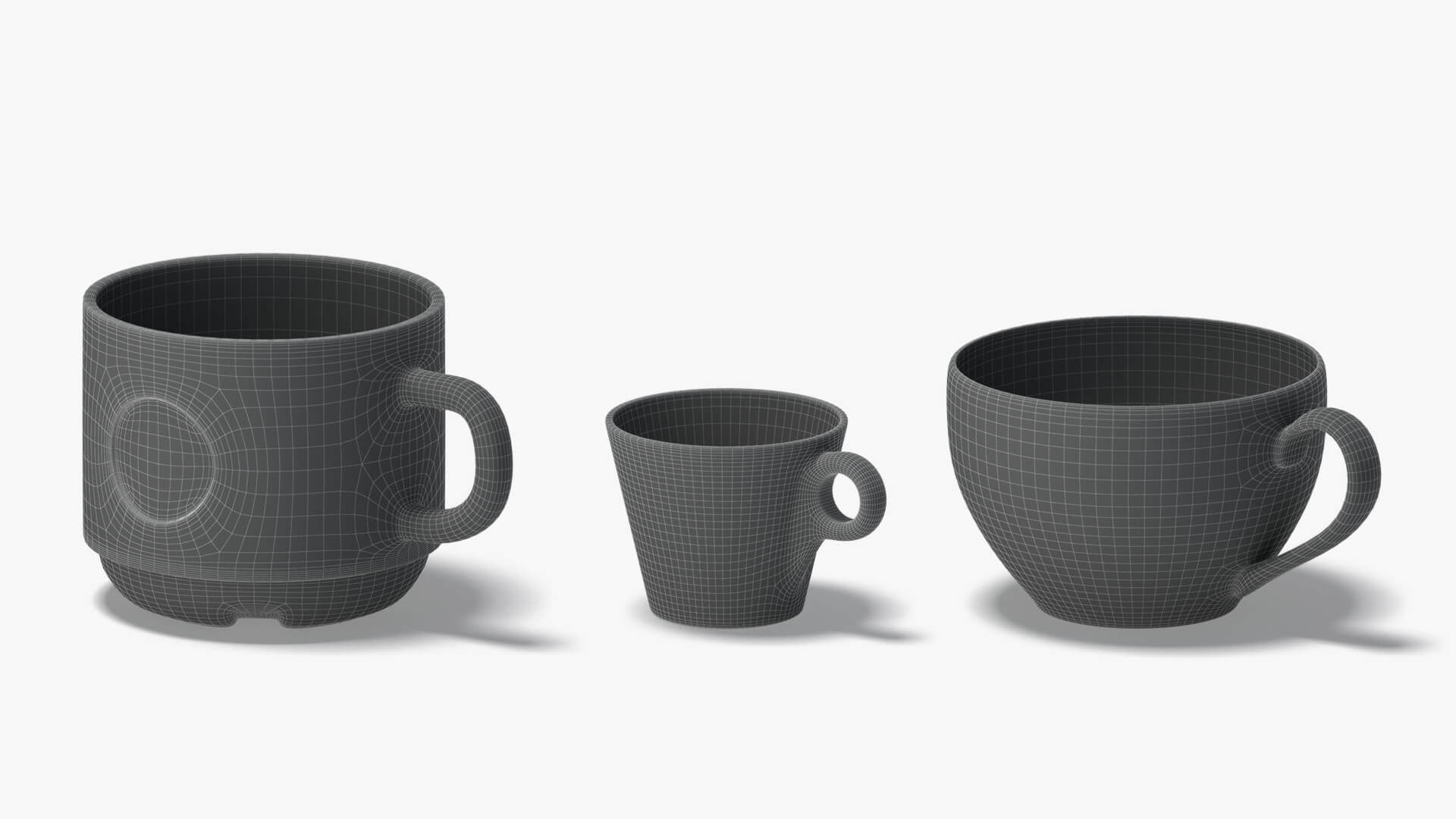 10 Mugs Shapes - White Ceramic Cups 3D Model by rebrandy