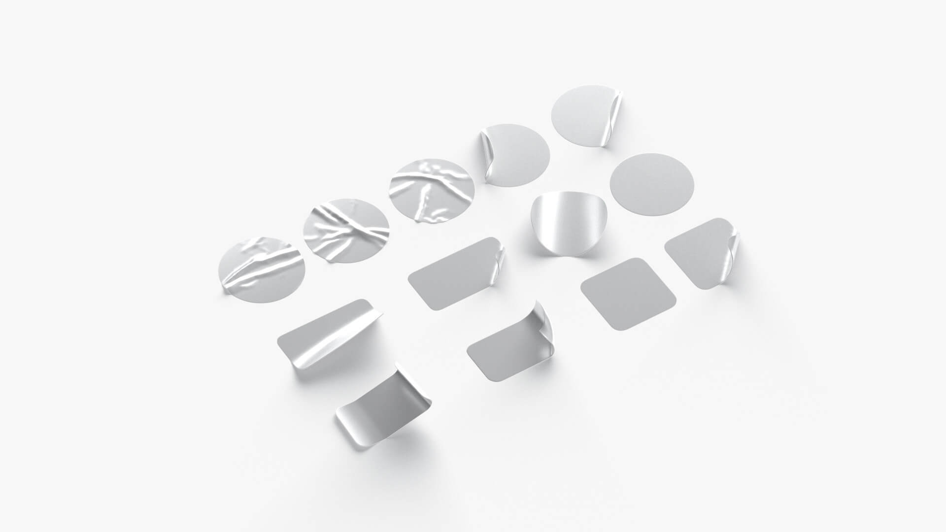 13 Stickers Set Silver Adhesive Round Square Sticky Labels - 3D Model ...