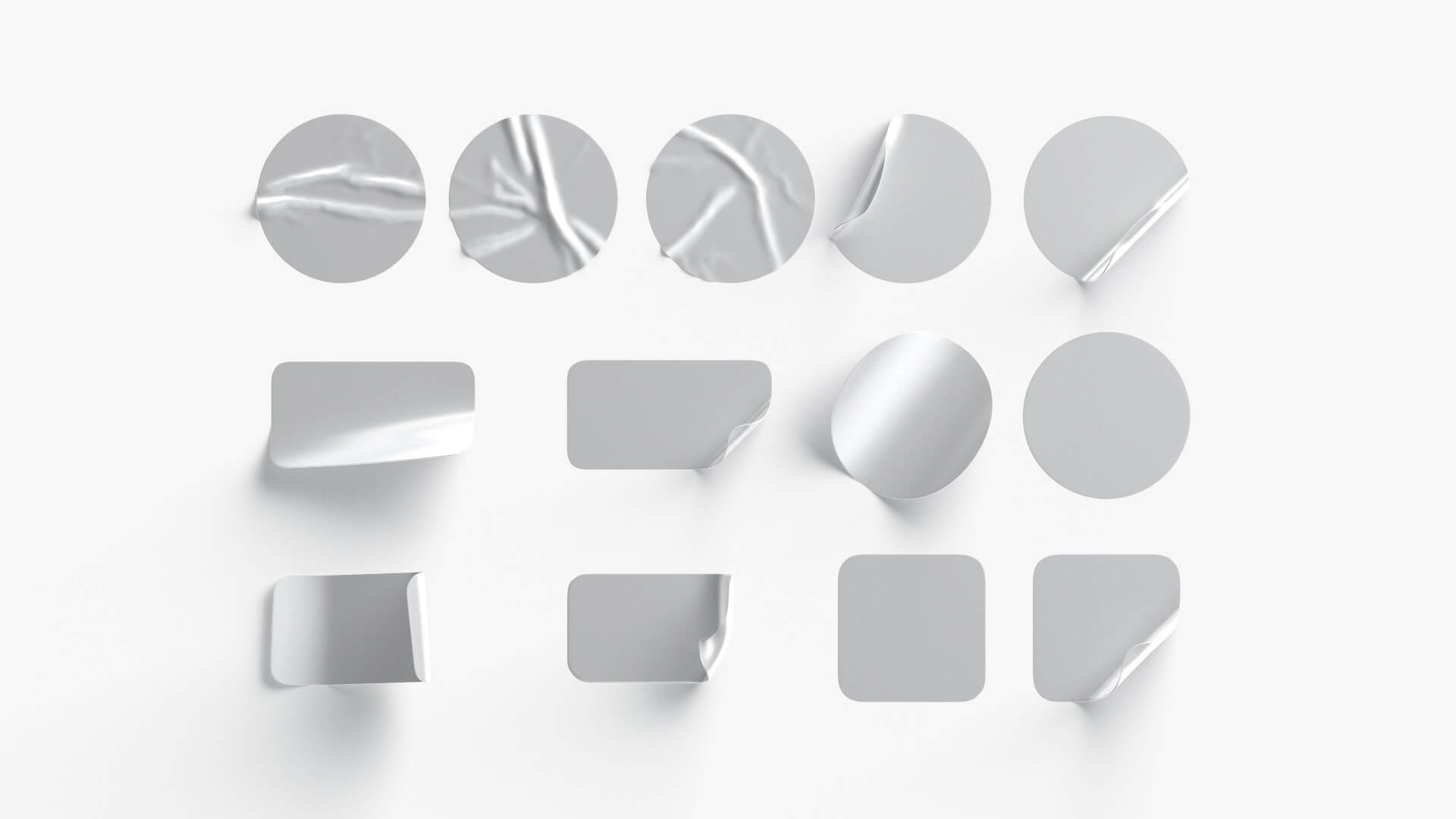 13 Stickers Set Silver Adhesive Round Square Sticky Labels - 3D Model ...
