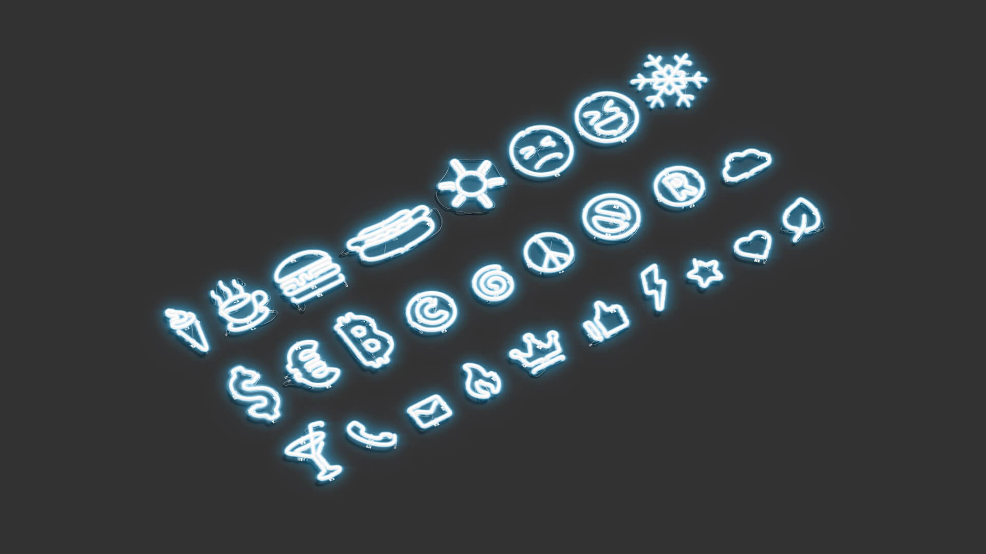 Blue Neon Special Symbols - Illuminated LED Decorative Sign 3D Model by ...