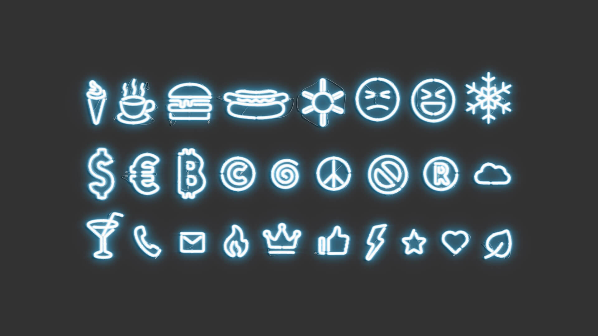 Blue Neon Special Symbols - Illuminated LED Decorative Sign 3D Model by ...