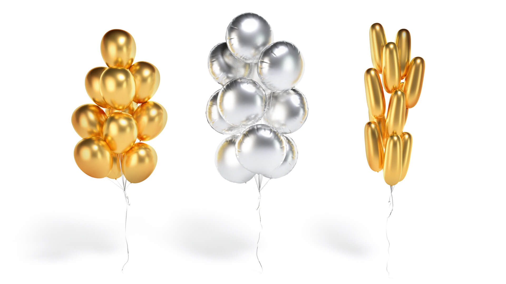 Gold Balloon Bouquet 3 Type - Helium Silver Balls Bunch Set 3D Model by ...
