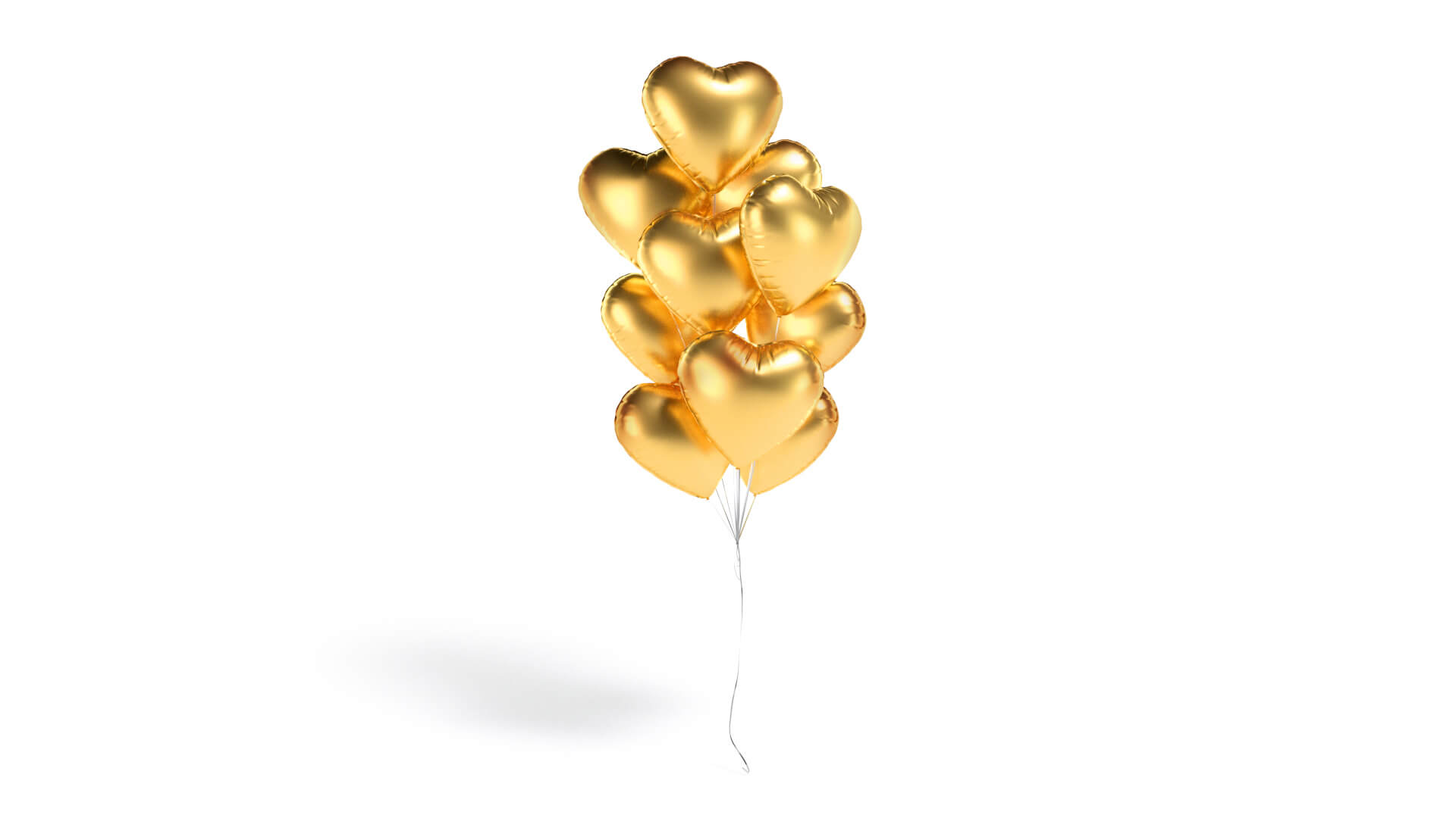 Gold Heart Balloon Bouquet - Helium Foil Balls Bunch 3D Model by rebrandy