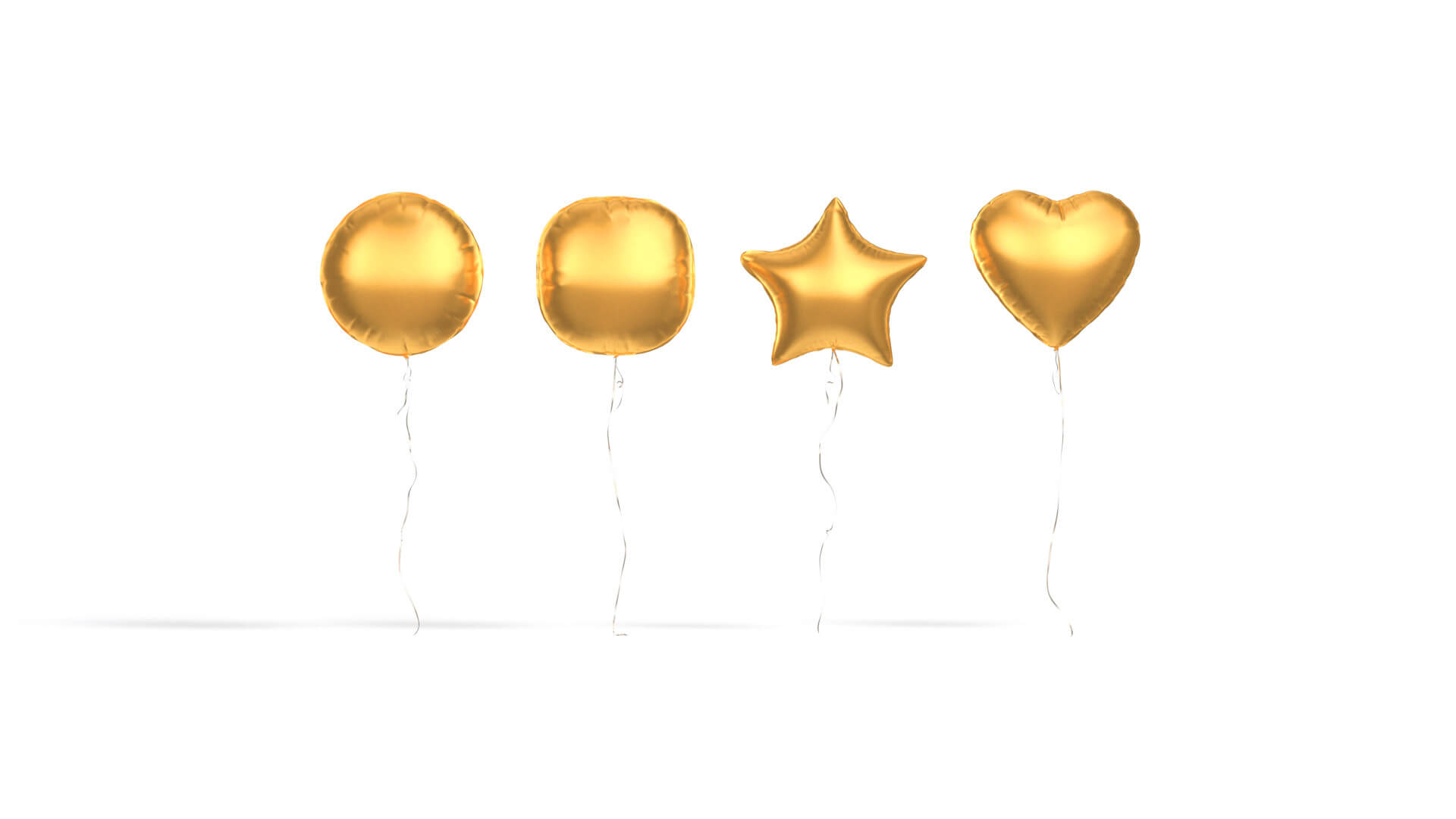 Gold Helium Balloons Set - 4 Foil Gift Balloon Shapes 3D Model by rebrandy