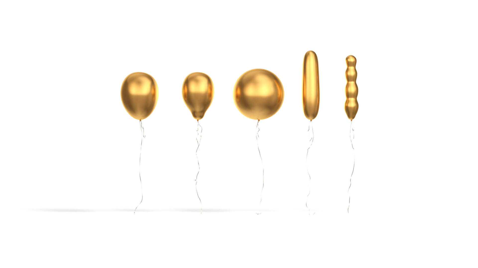 Gold Helium Balloons Set - 5 Foil Gift Balloon Shapes 3D Model by rebrandy