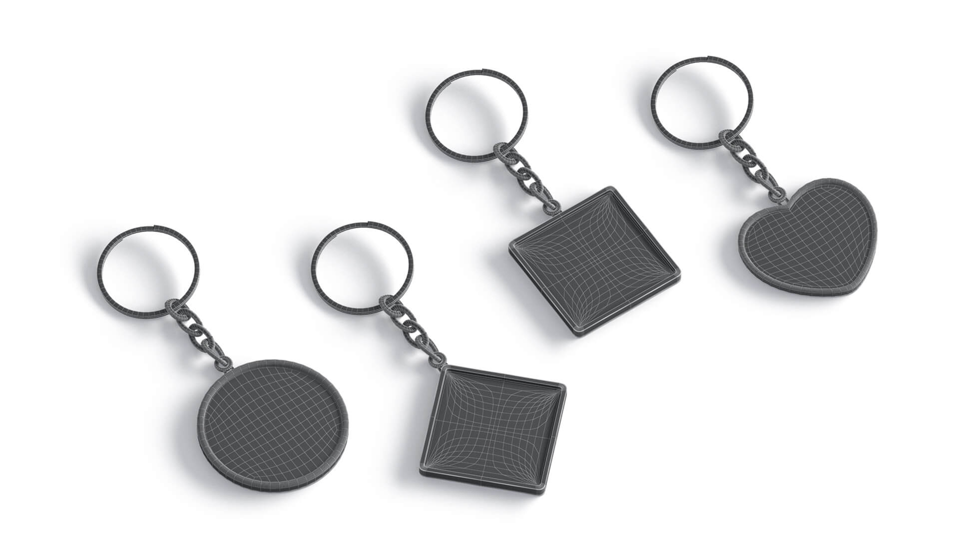 Keychain Shapes Set - Round Square Rhombus and Heart 3D Model by rebrandy