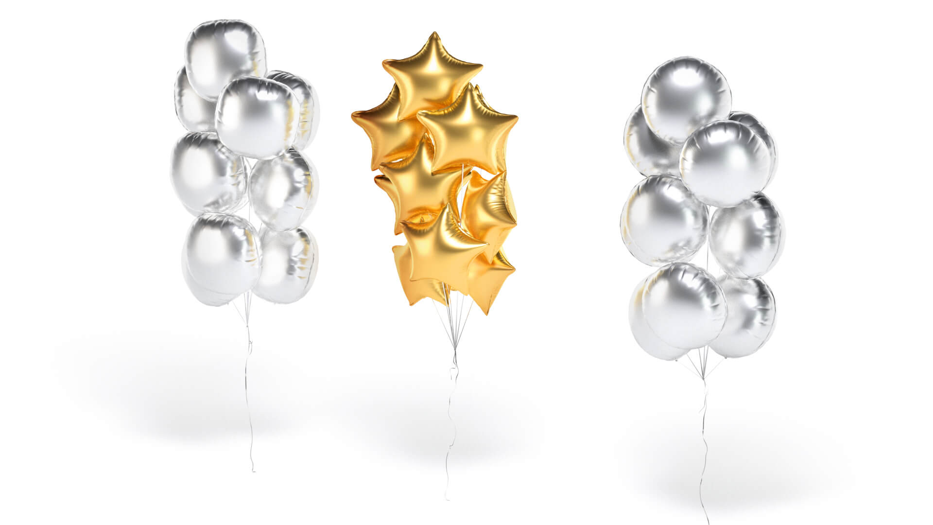Silver Balloon Bouquet 3 Type - Helium Gold Balls Bunch Set 3D Model by ...