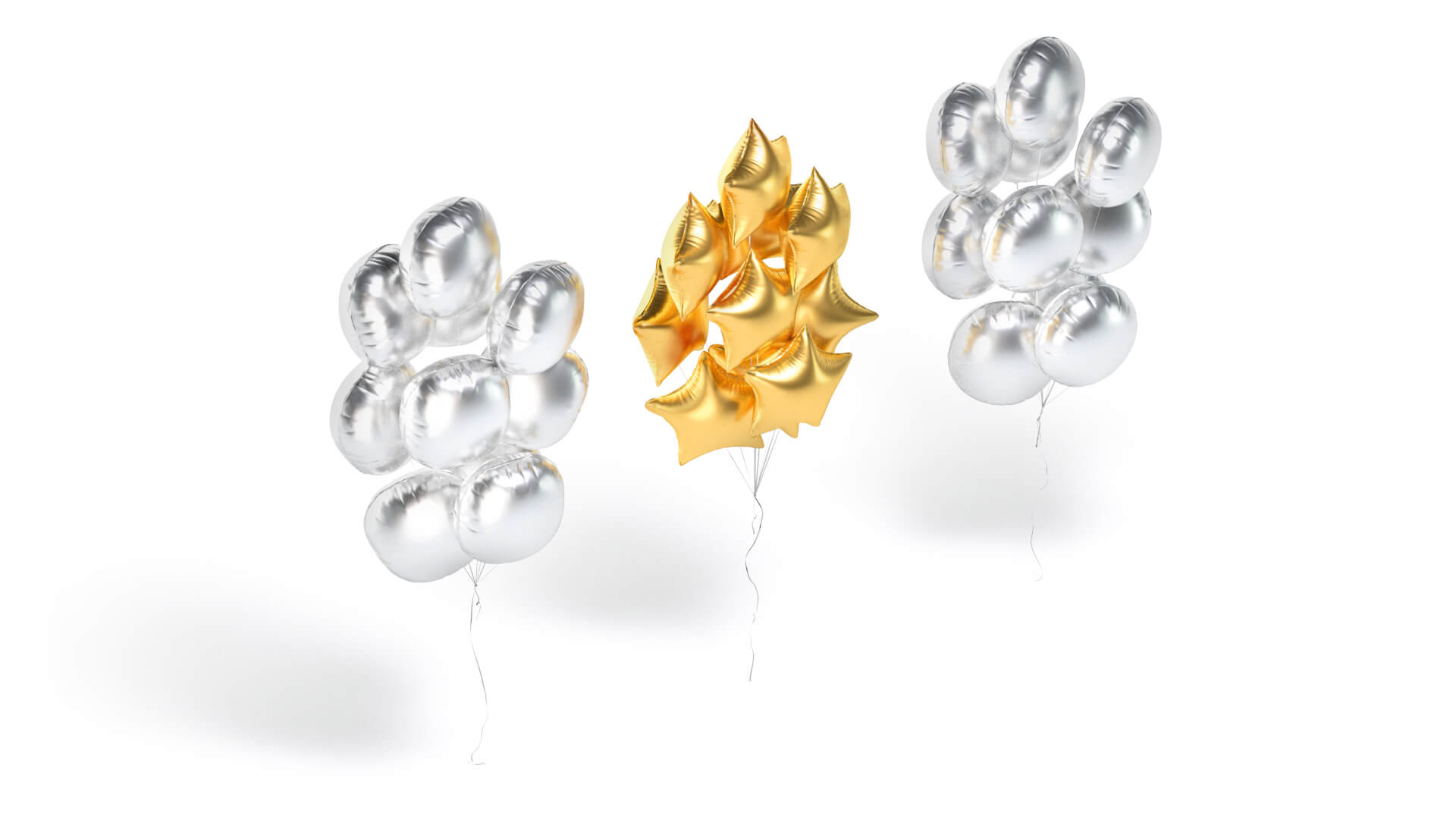 Silver Balloon Bouquet 3 Type - Helium Gold Balls Bunch Set 3D Model by ...