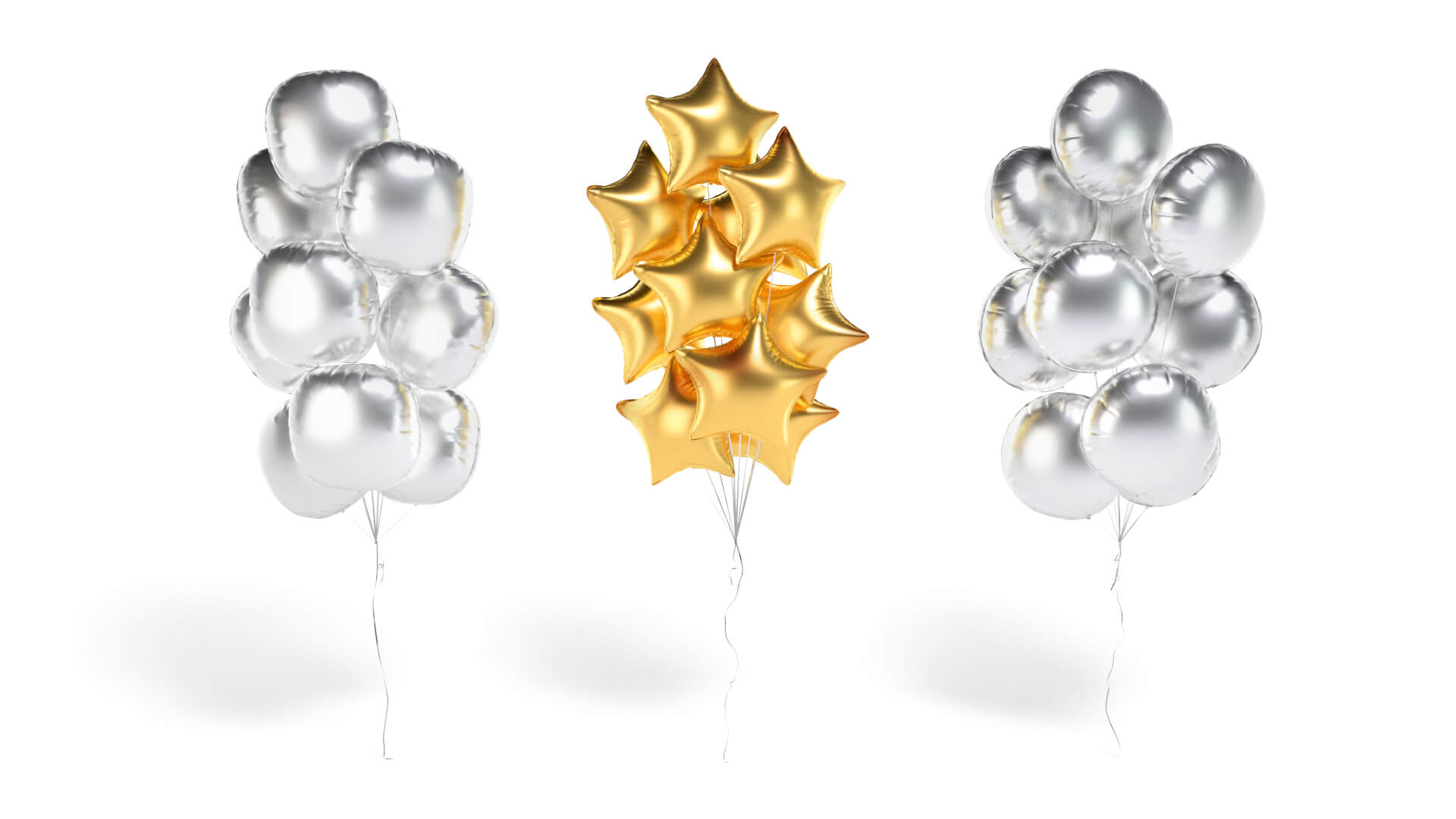 Silver Balloon Bouquet 3 Type - Helium Gold Balls Bunch Set 3D Model by ...