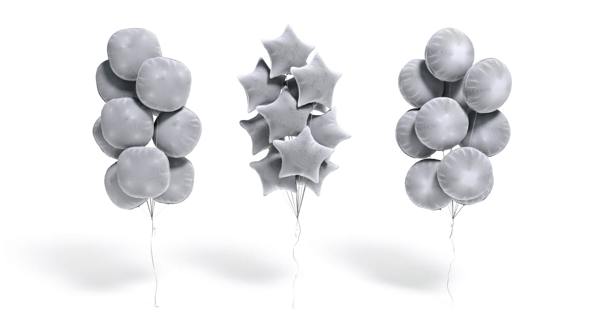 Silver Balloon Bouquet 3 Type - Helium Gold Balls Bunch Set 3D Model by ...