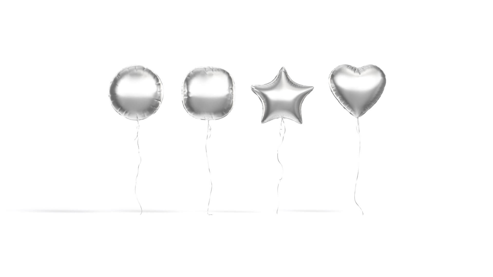 Silver Helium Balloons Set - 4 Foil Gift Balloon Shapes 3D Model by ...
