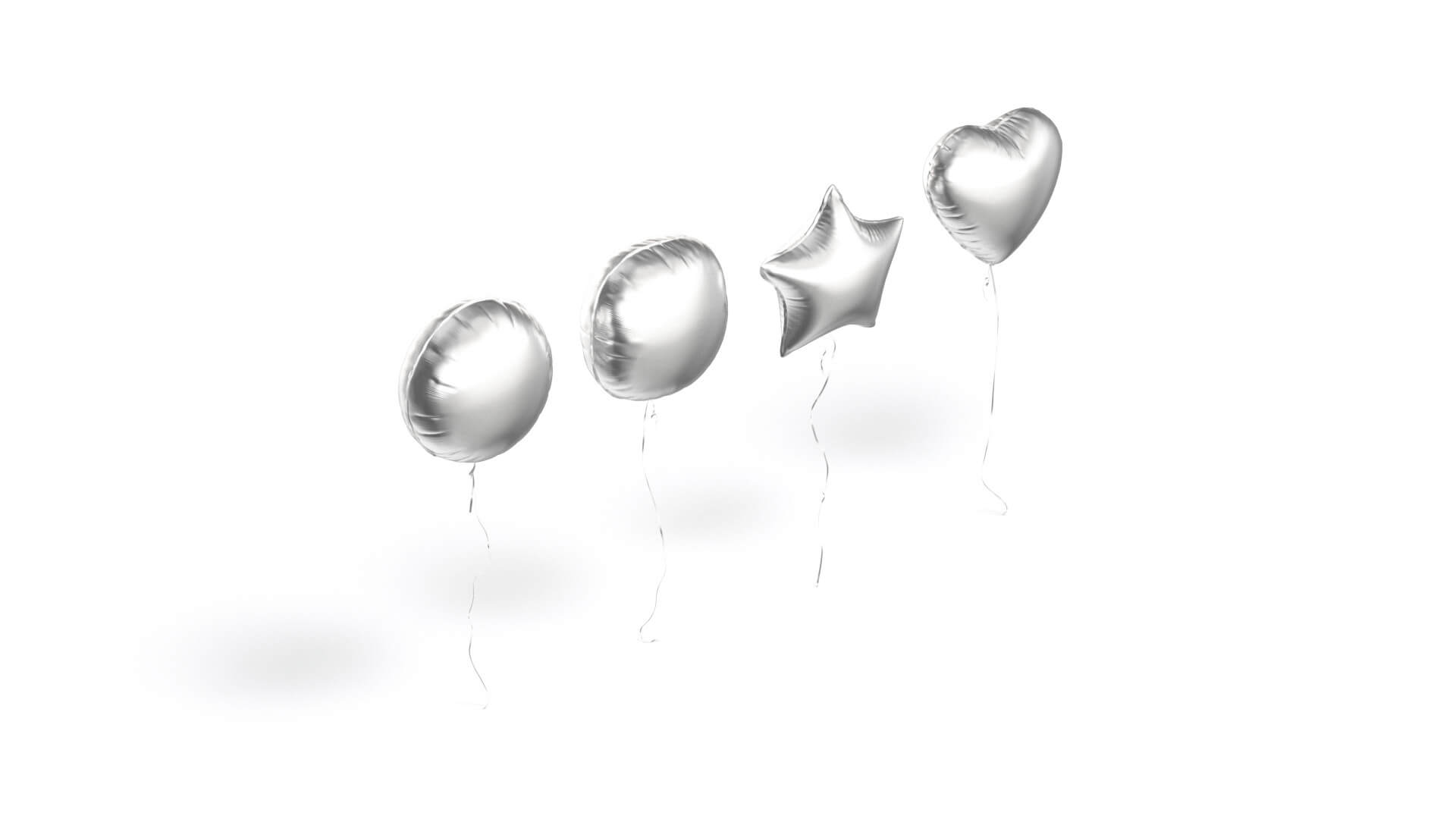 Silver Helium Balloons Set - 4 Foil Gift Balloon Shapes 3D Model by ...