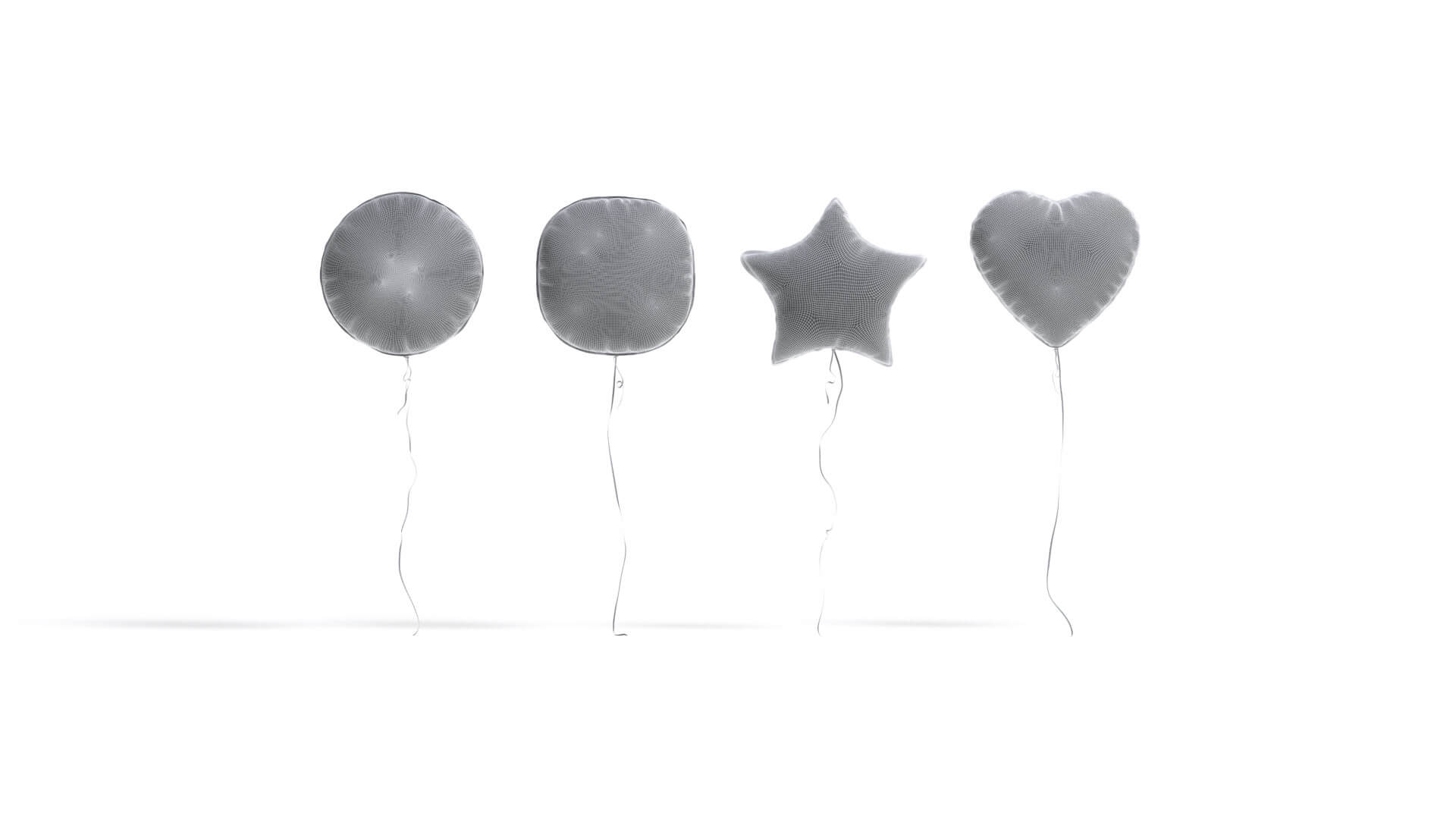 Silver Helium Balloons Set - 4 Foil Gift Balloon Shapes 3D Model by ...