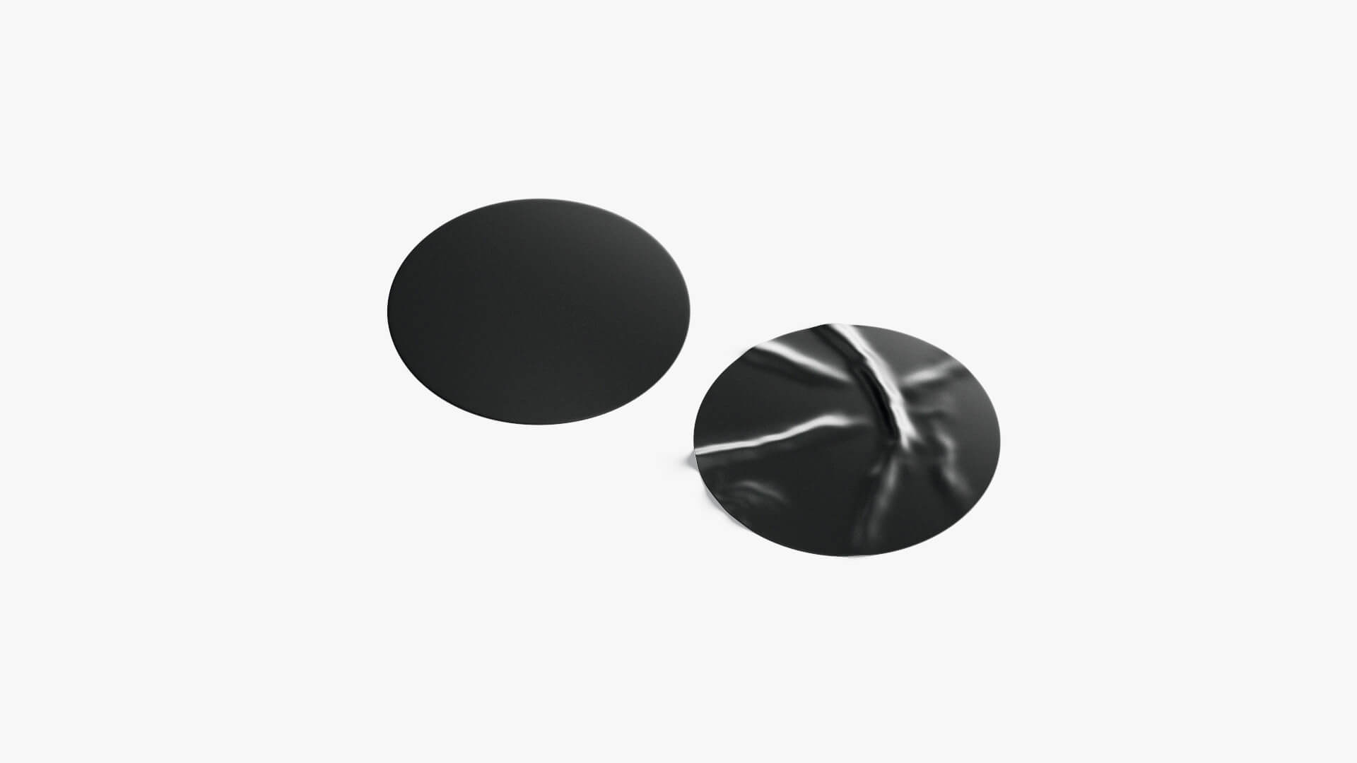 Two Black Round Stickers - Flat and Crumpled Adhesive Label 3D Model by ...