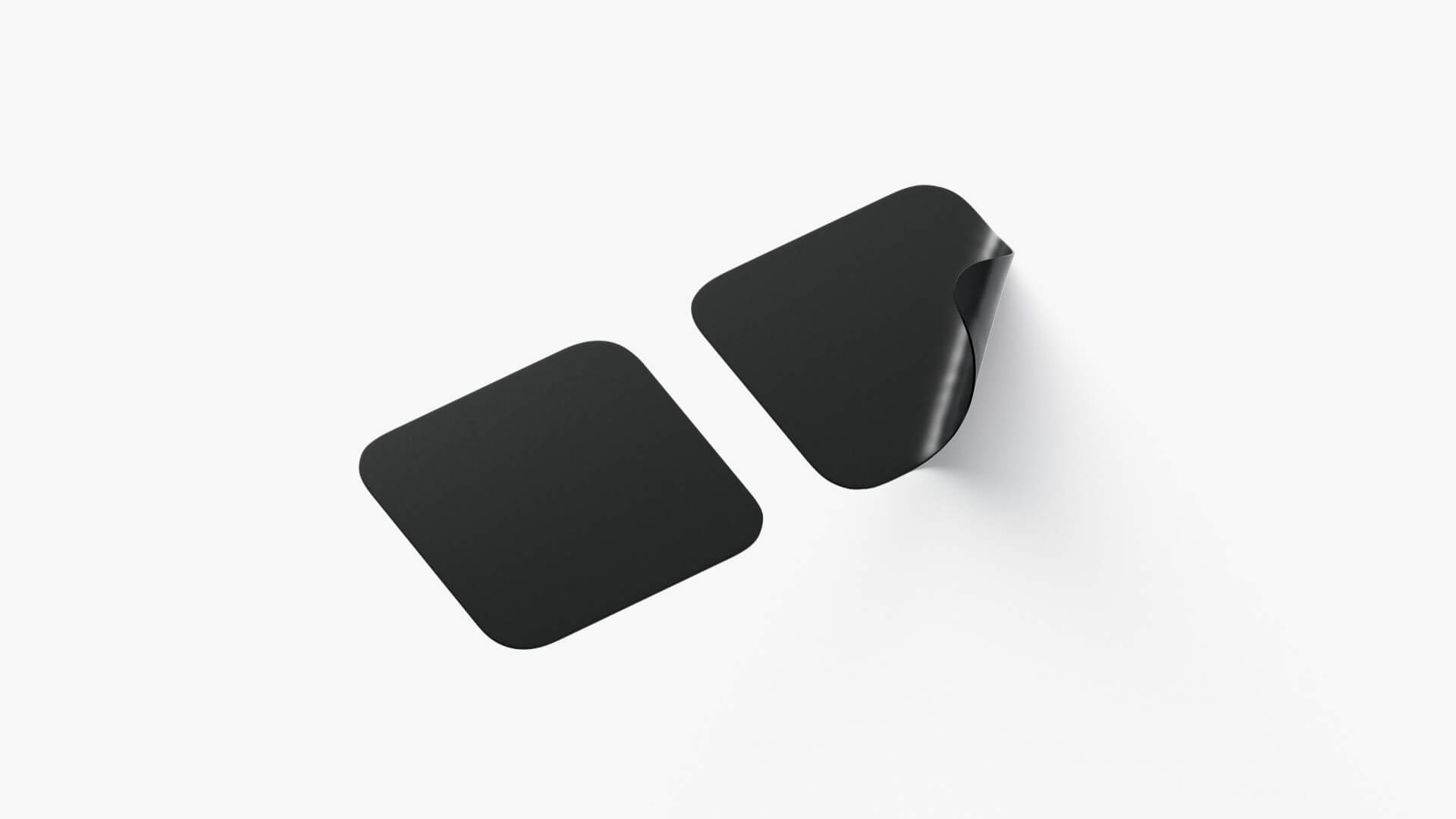 Two Black Square Stickers - Smooth and Curled Corners 3D Model by rebrandy