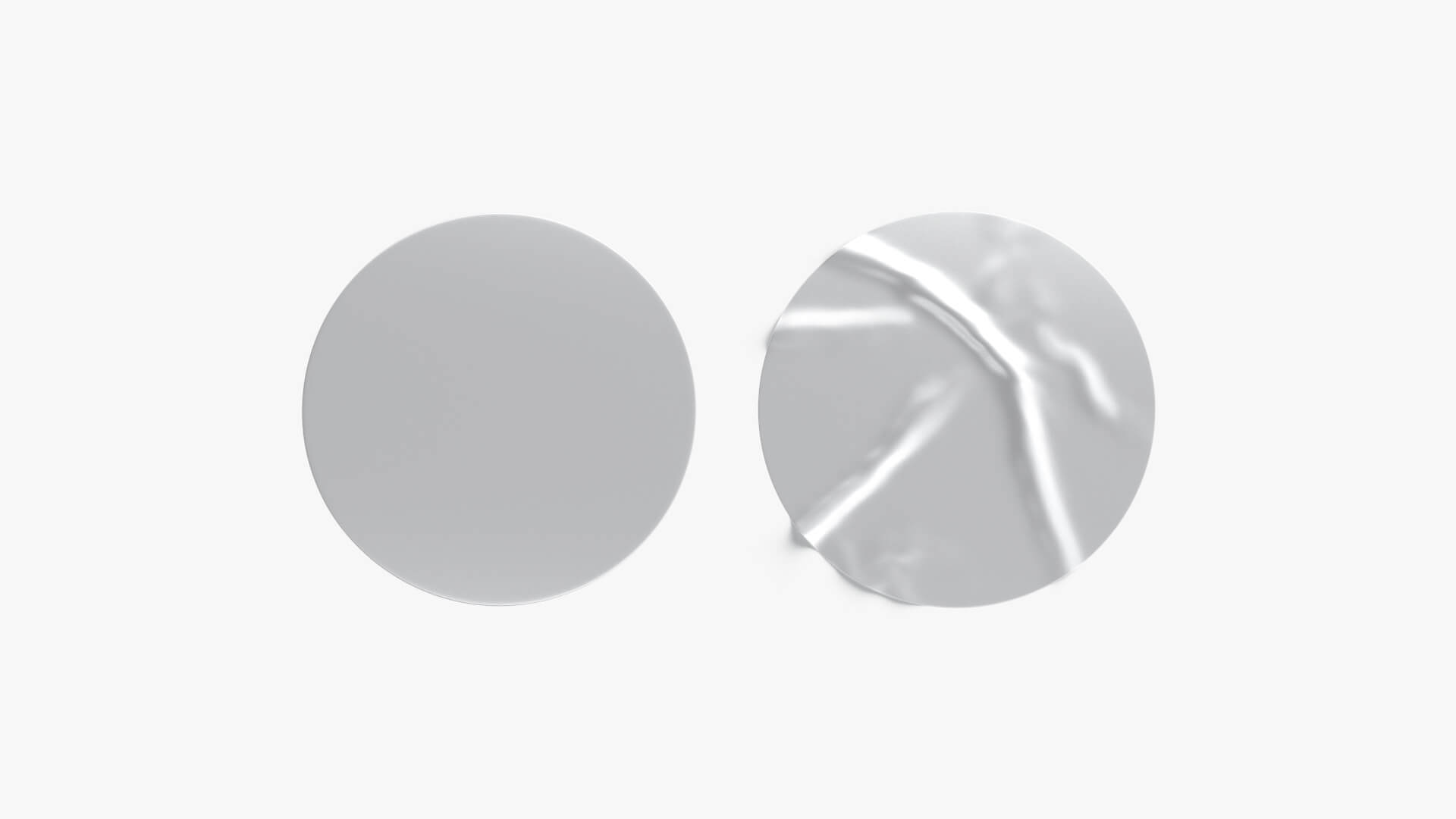 Two Round Stickers - Silver Flat and Crumpled Adhesive Label 3D Model ...