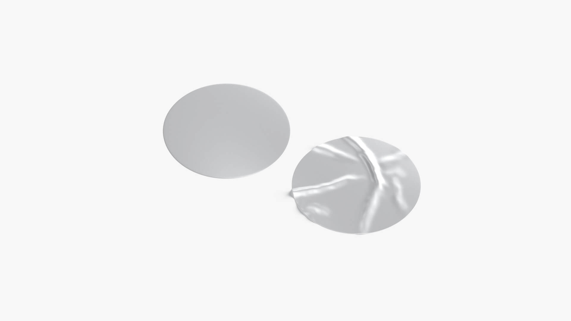 Two Round Stickers - Silver Flat and Crumpled Adhesive Label 3D Model ...