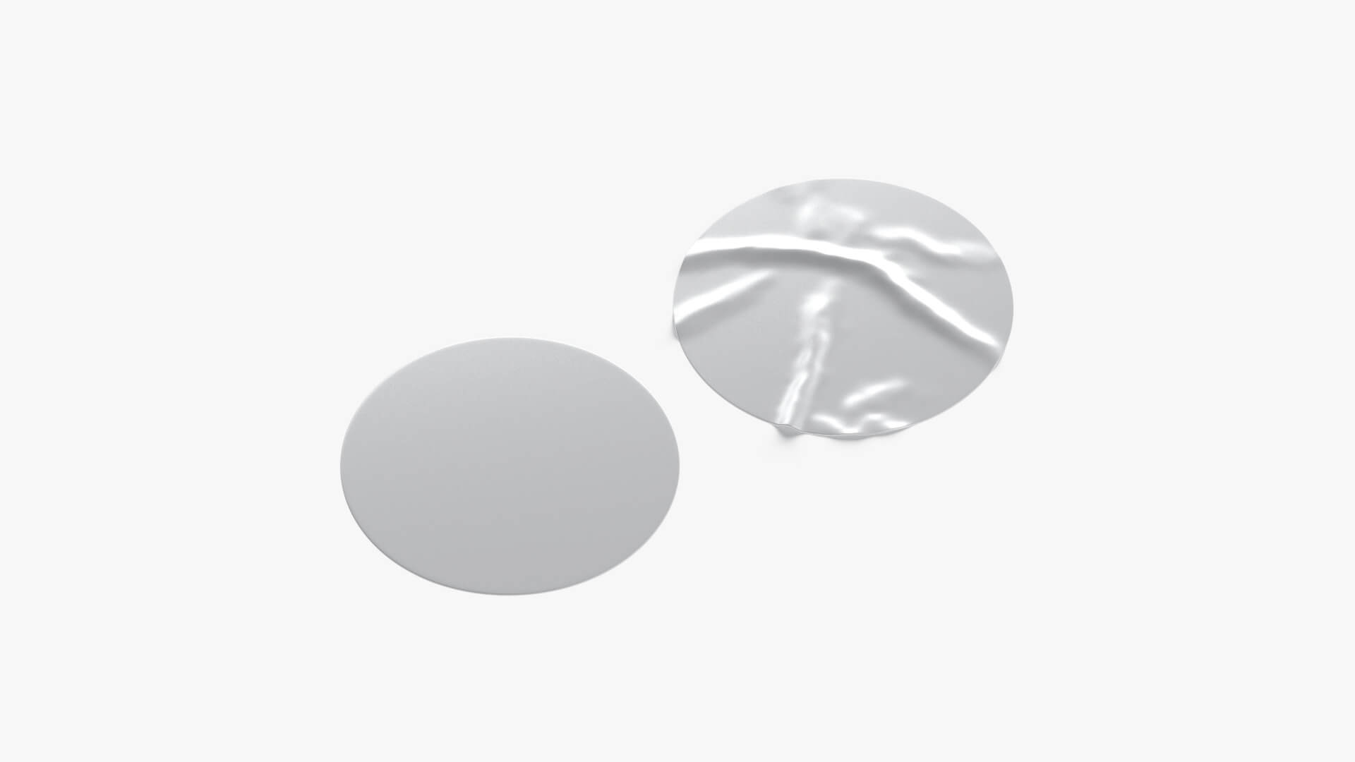 Two Round Stickers - Silver Flat and Crumpled Adhesive Label 3D Model ...