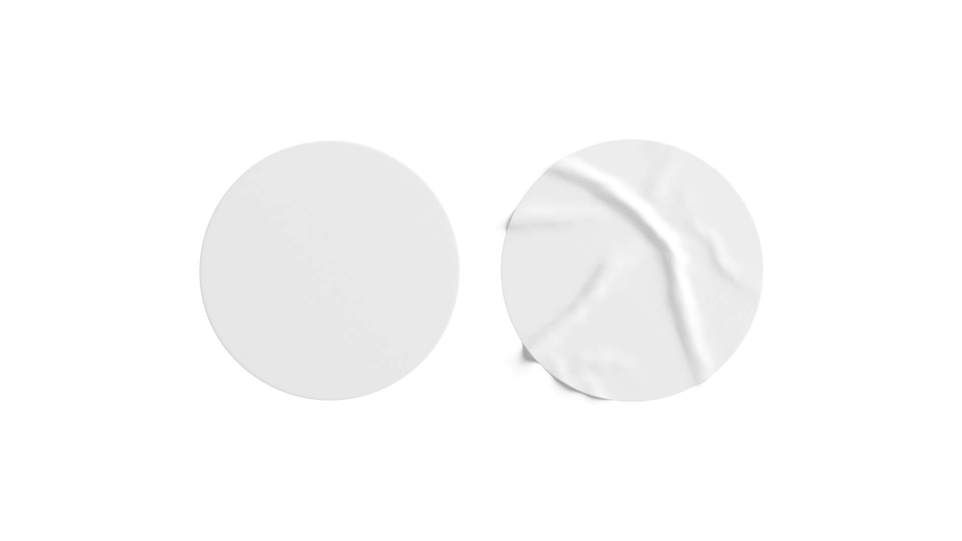 Two White Round Stickers - Flat and Crumpled 3D Model by rebrandy