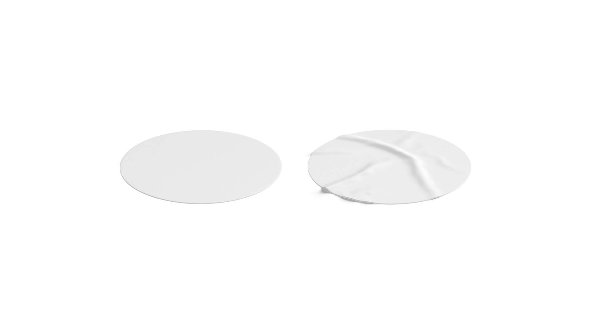 Two White Round Stickers - Flat and Crumpled 3D Model by rebrandy