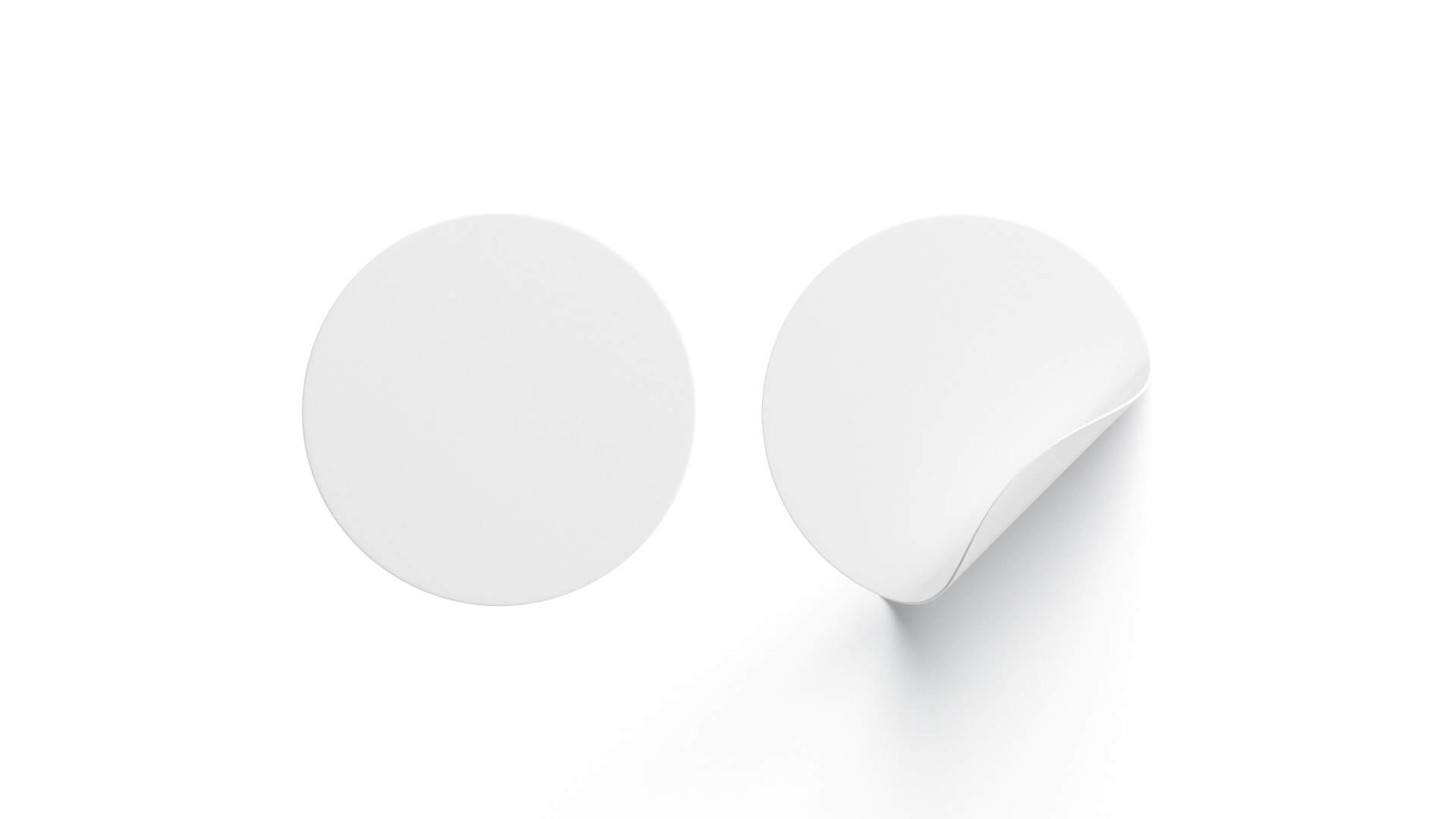 Two White Round Stickers - Flat and Curled Corners Glutinous 3D Model ...