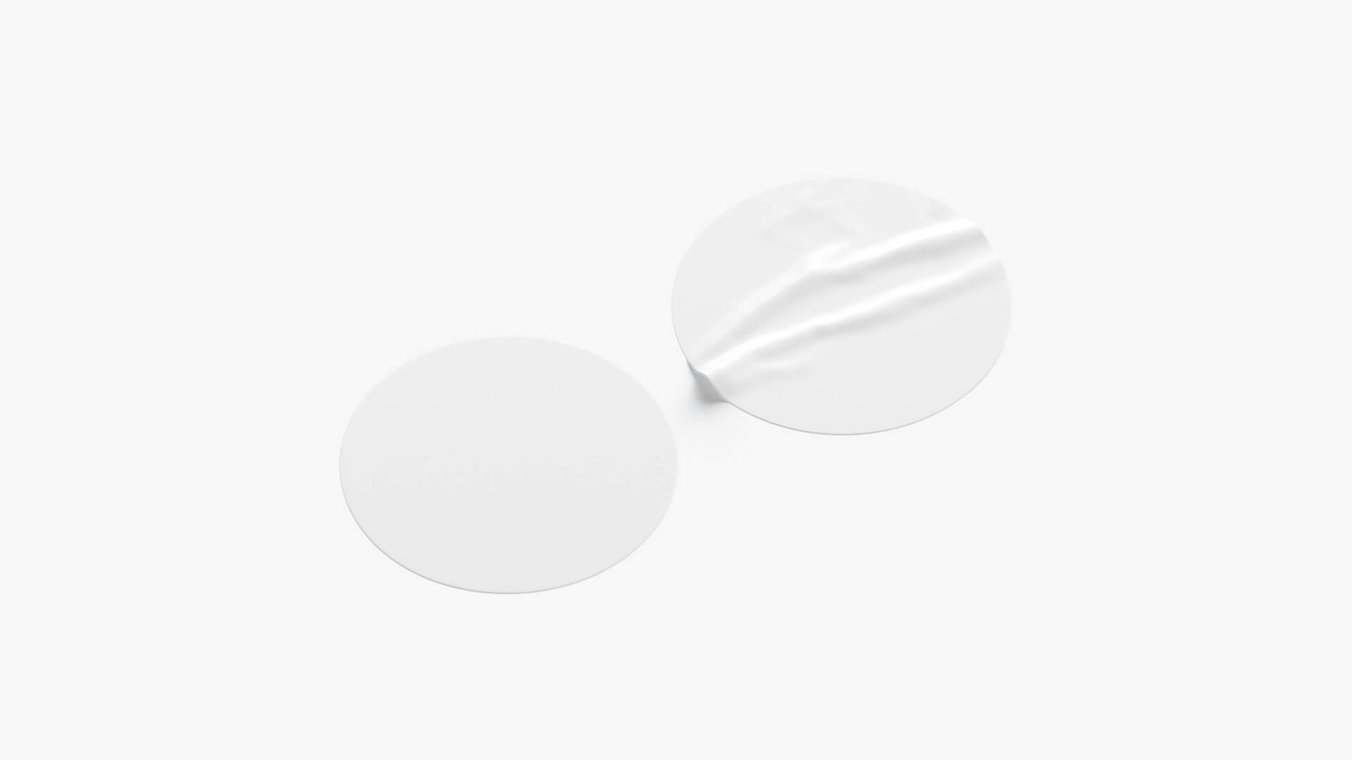 Two White Round Stickers - Sleek and Wrinkly Sticky Tag 3D Model by ...
