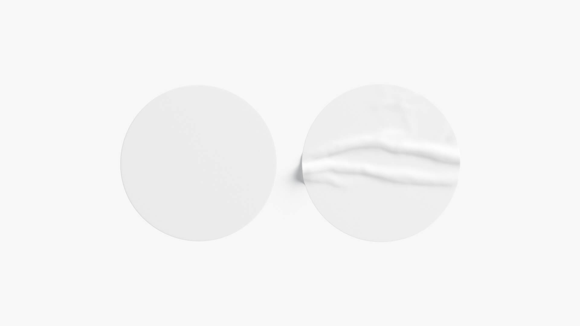 Two White Round Stickers - Sleek and Wrinkly Sticky Tag 3D Model by ...