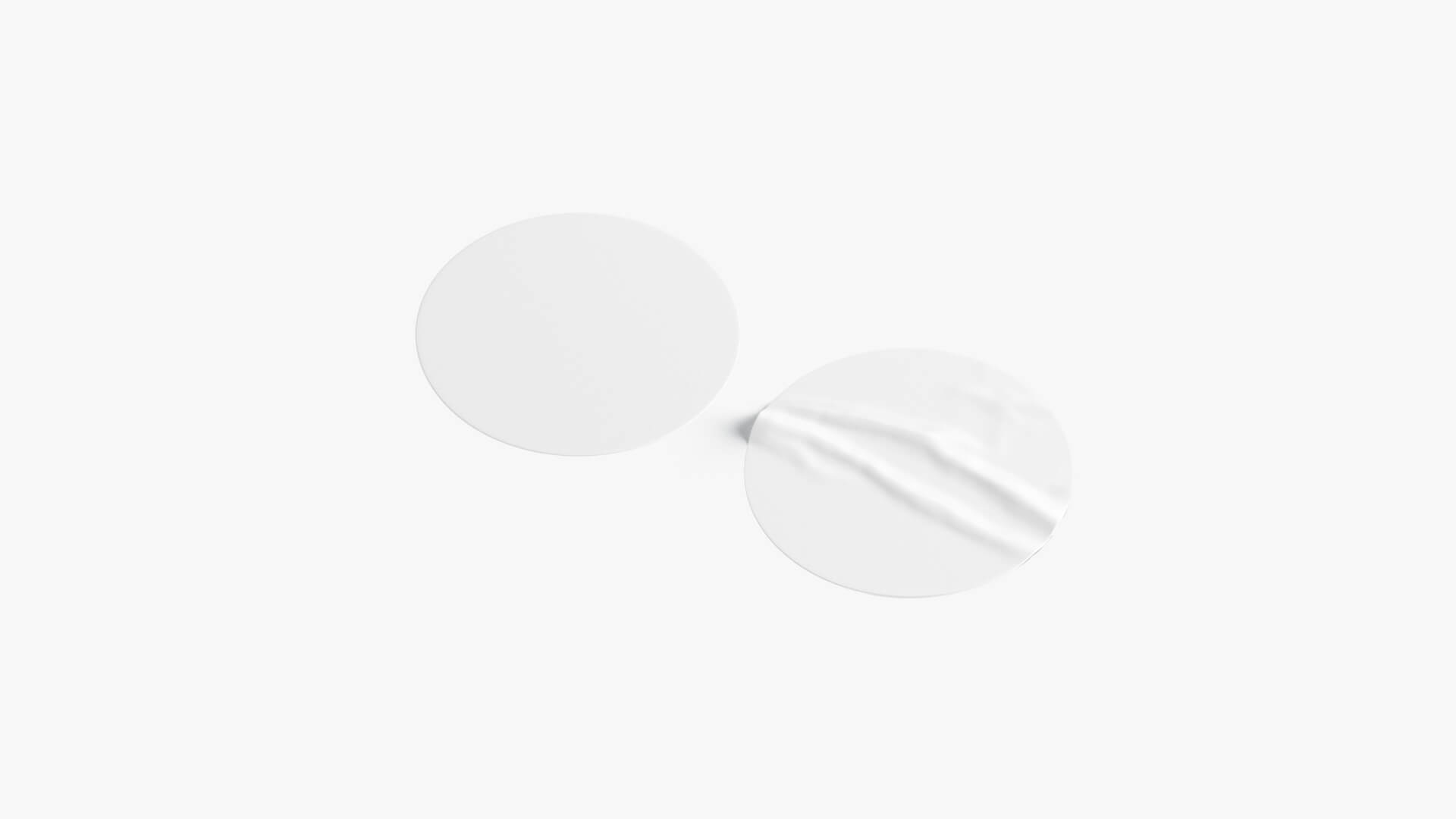 Two White Round Stickers - Sleek and Wrinkly Sticky Tag 3D Model by ...