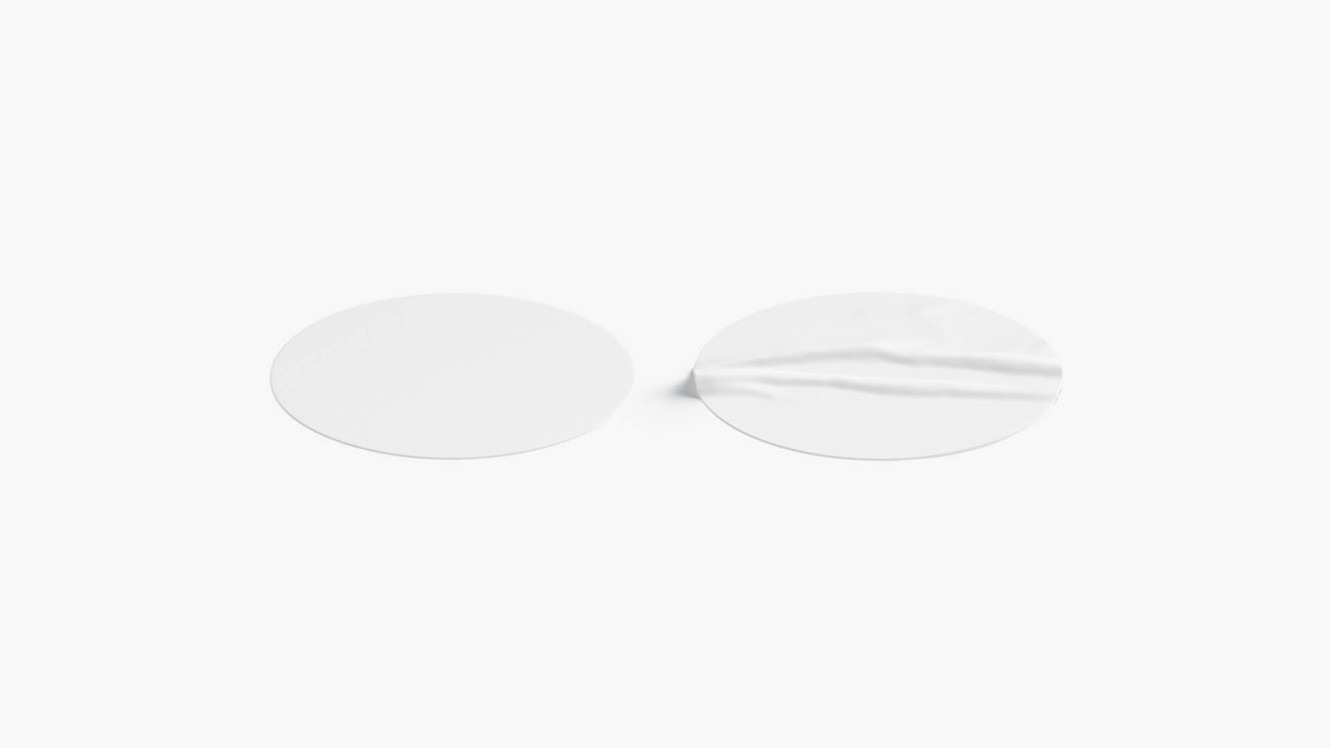 Two White Round Stickers - Sleek and Wrinkly Sticky Tag 3D Model by ...
