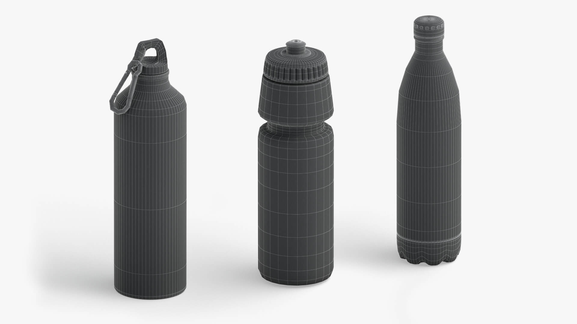Aluminum and Plastic Water Bottle Set - 3D Model by rebrandy