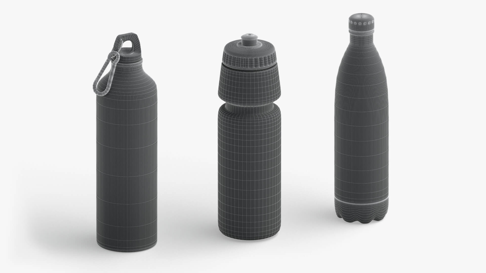 Aluminum and Plastic Water Bottle Set - 3D Model by rebrandy
