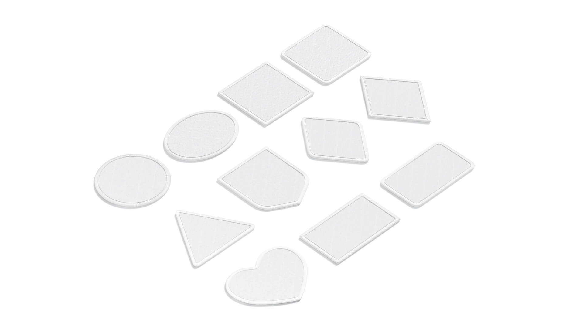 White Embroidered Patch Set - 11 Shapes Lying Badges 3D Model by rebrandy