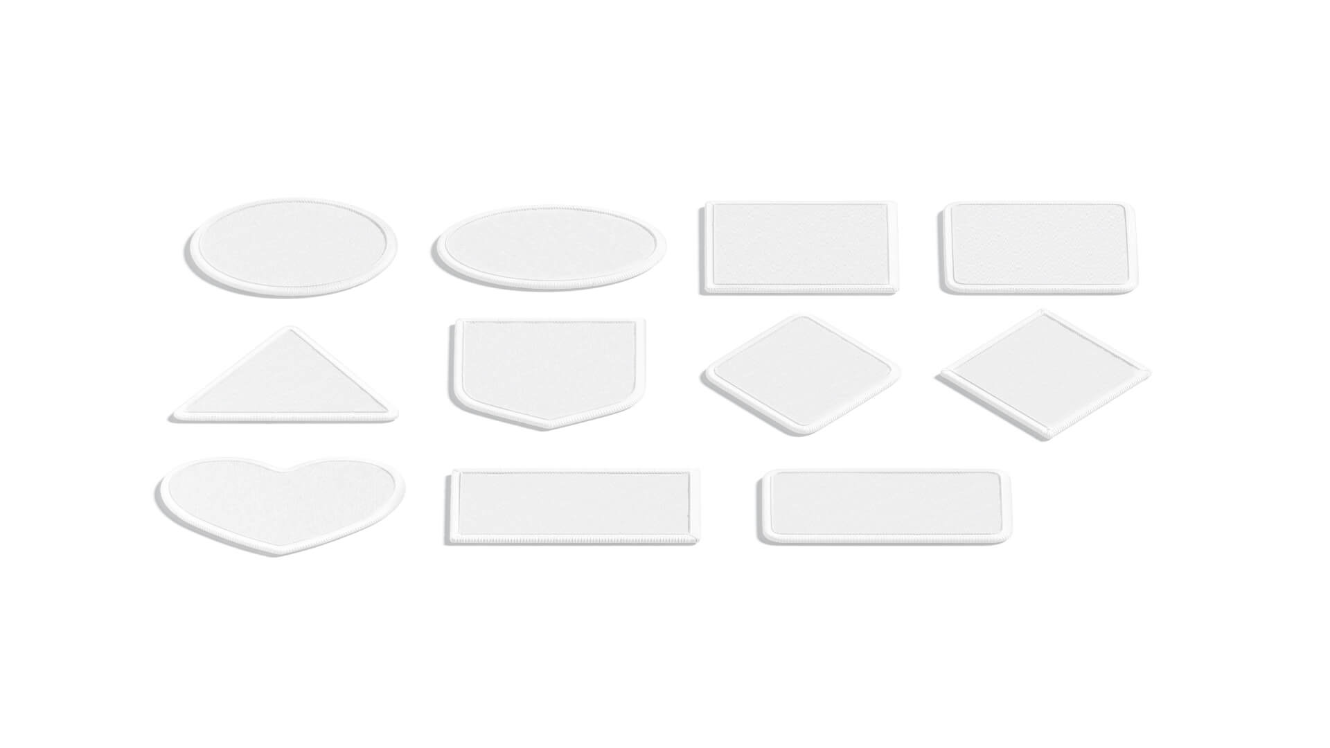 White Embroidered Patch Set - 11 Shapes Lying Badges 3D Model by rebrandy