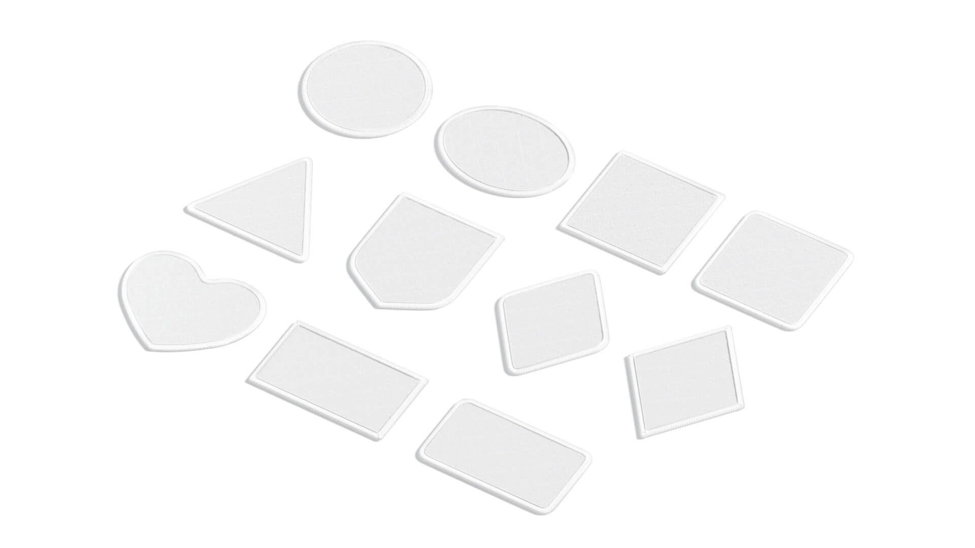 White Embroidered Patch Set - 11 Shapes Lying Badges 3D Model by rebrandy