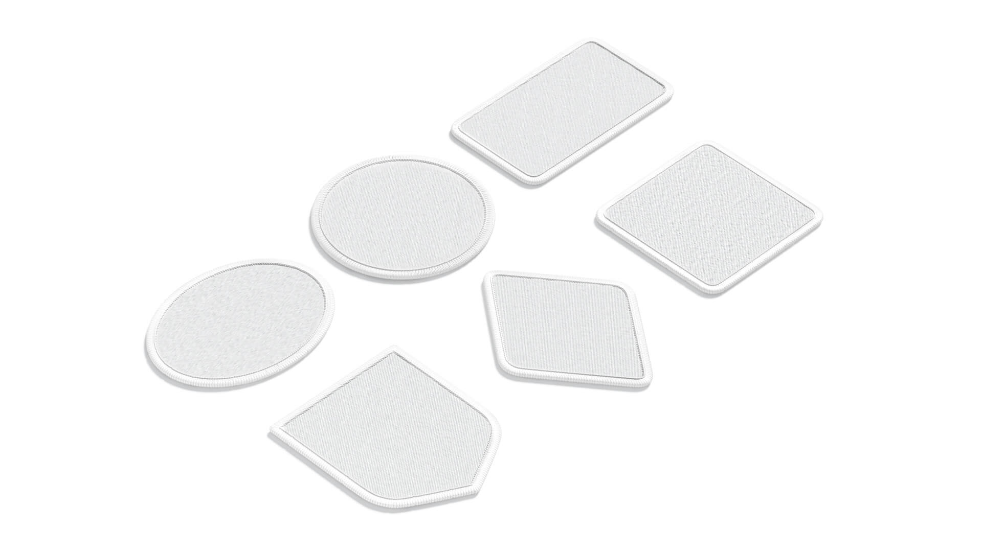 White Embroidered Patch Set - 6 Shapes Lying Badges 3D Model by rebrandy